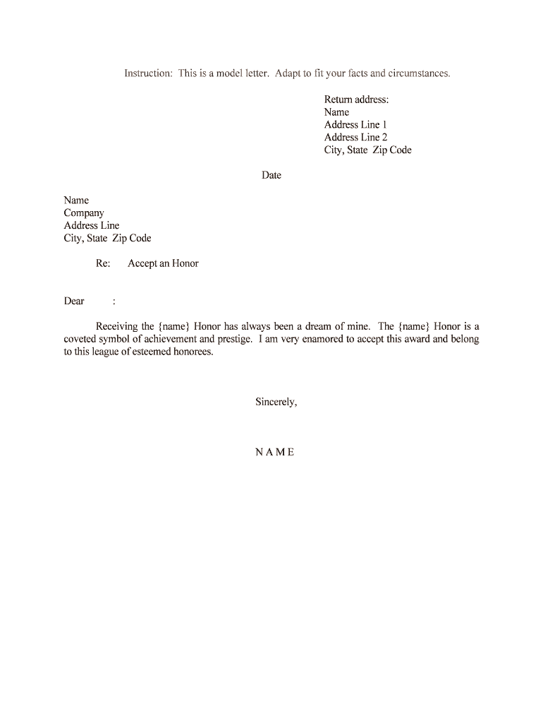 Accept An Honor Form Fill Out And Sign Printable PDF Template SignNow