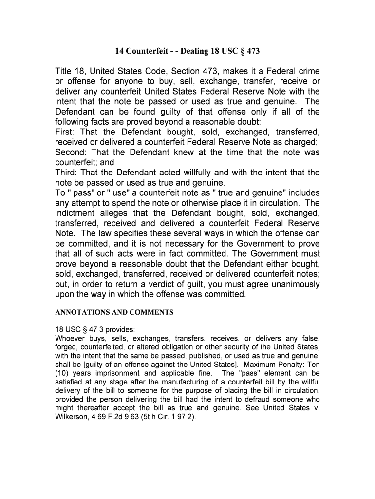 18 U S Code473 Dealing In Counterfeit Obligations Or Form Fill Out 18 U S Code473 Dealing In Counterfeit Obligations Or Form Fill Out