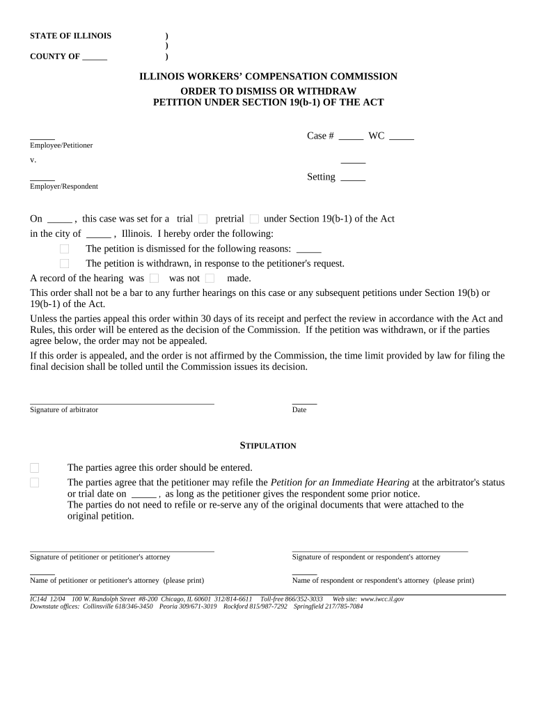 Order To Dismiss Or Withdraw For Workers Compensation Illinois Form Order To Dismiss Or Withdraw For Workers Compensation Illinois Form