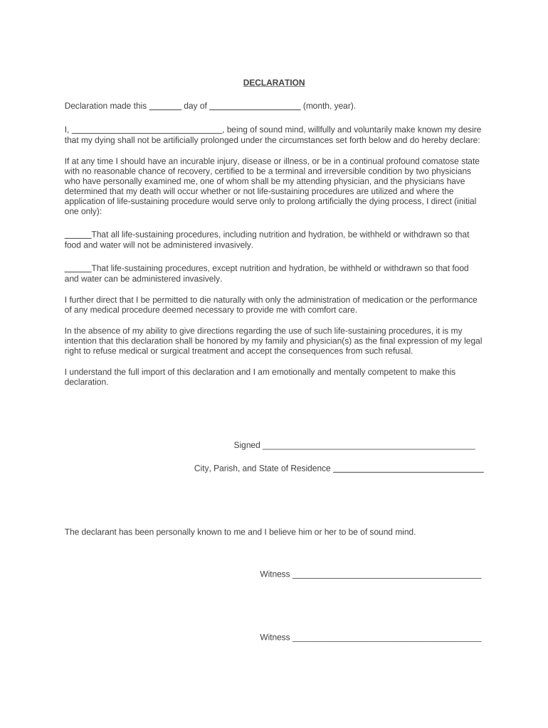 Statutory Living Will Louisiana Form Fill Out And Sign Printable PDF Statutory Living Will Louisiana Form Fill Out And Sign Printable PDF