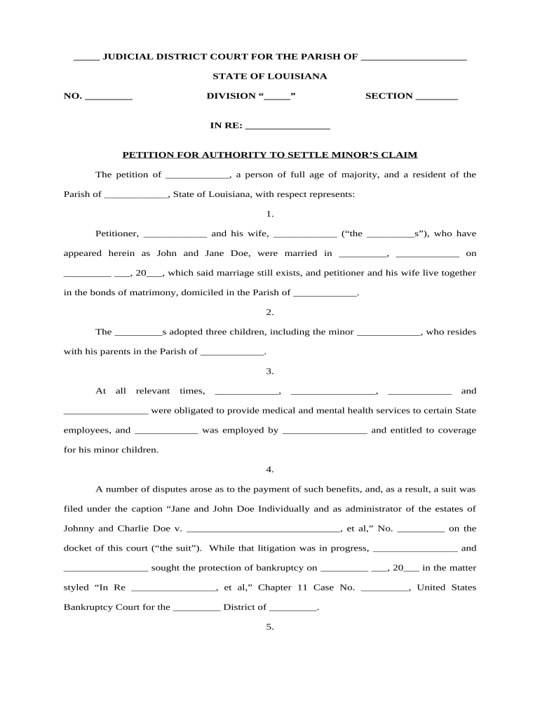 Authority Settle Louisiana Form Fill Out And Sign Printable PDF