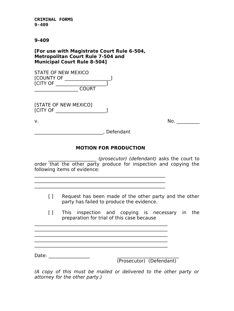 Motion For Production New Mexico Form Fill Out And Sign Printable PDF 