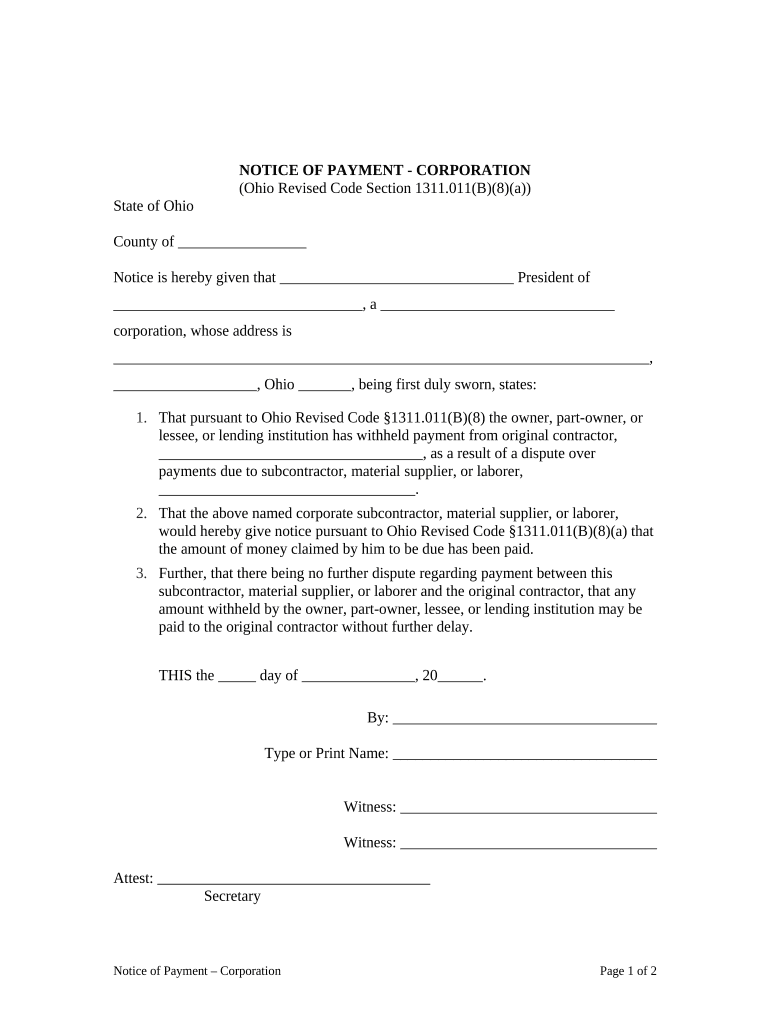 Ohio Notice Form Fill Out And Sign Printable PDF Template SignNow