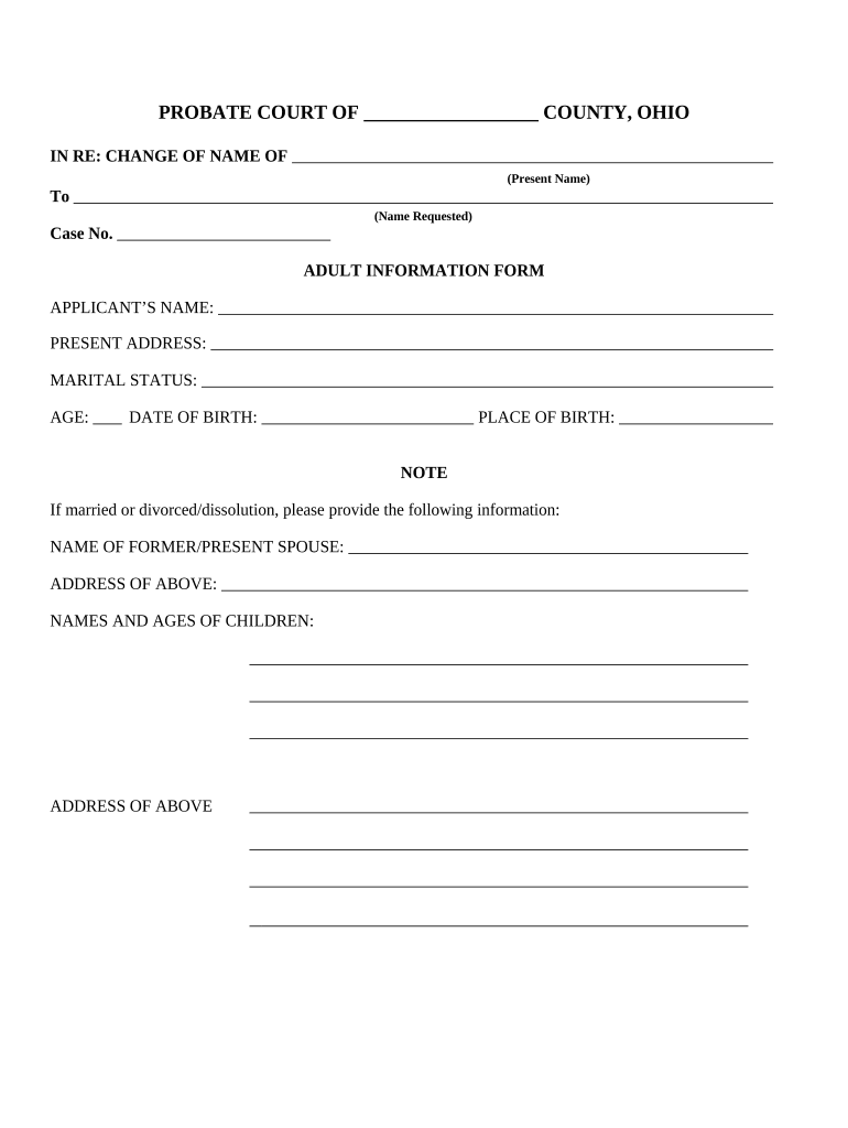 Ohio Name Change Form Fill Out And Sign Printable PDF Template SignNow