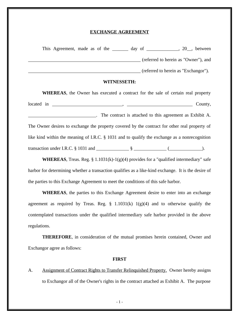 Exchange Agreement Printable Form Fill Out And Sign Printable PDF Exchange Agreement Printable Form Fill Out And Sign Printable PDF