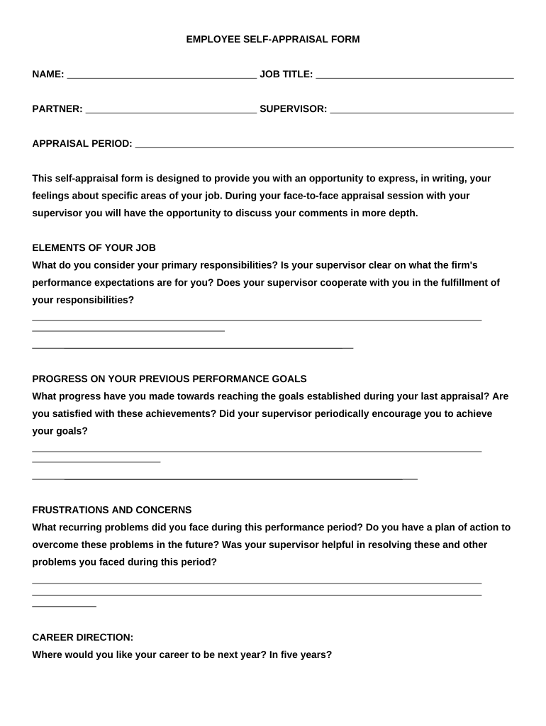 Self Appraisal Comments By Employee Example Form Fill Out And Sign 