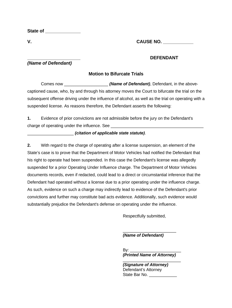 Motion Bifurcate Form Fill Out And Sign Printable PDF Template SignNow
