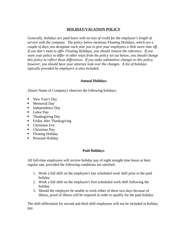 Holiday Policy Form Fill Out And Sign Printable PDF Template