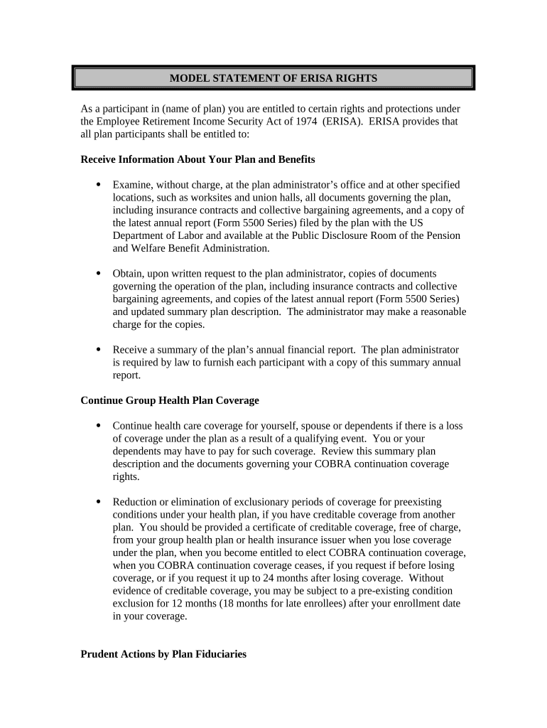 Erisa Template Form Fill Out And Sign Printable PDF Template SignNow