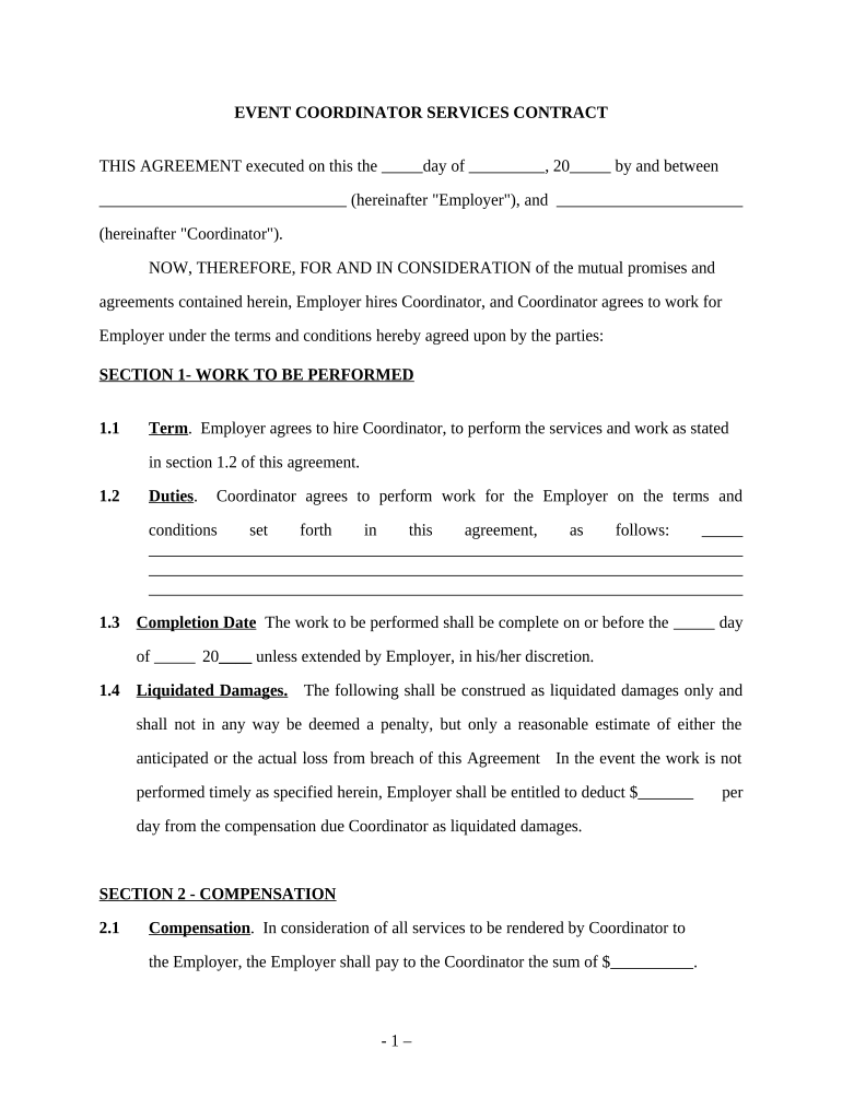Event Coordinator Contract Sample Form Fill Out And Sign Printable