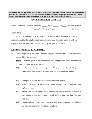 Plumbing Service Agreement Template