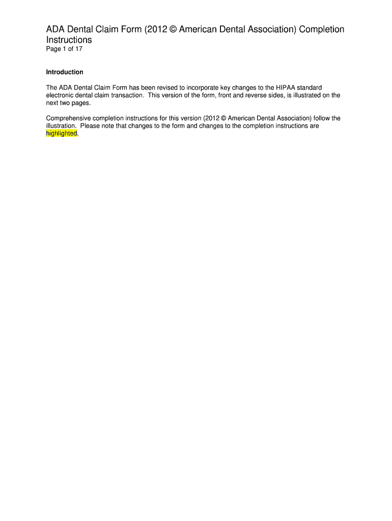 Dental Ada Claim 2012 2024 Form Fill Out And Sign Printable PDF