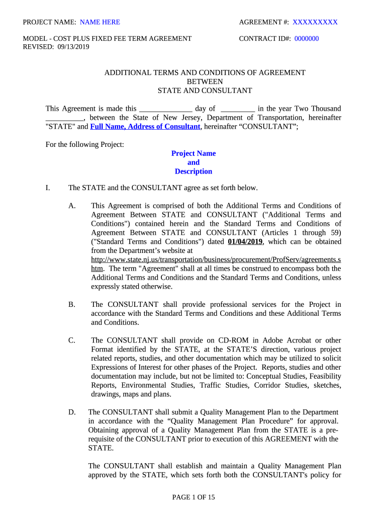 COST PLUS FIXED FEE TERM AGREEMENT CONSULTANT AGREEMENT Form Fill Out