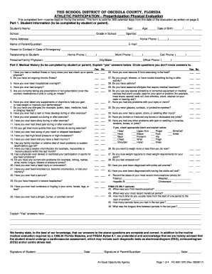 florida physical form for school