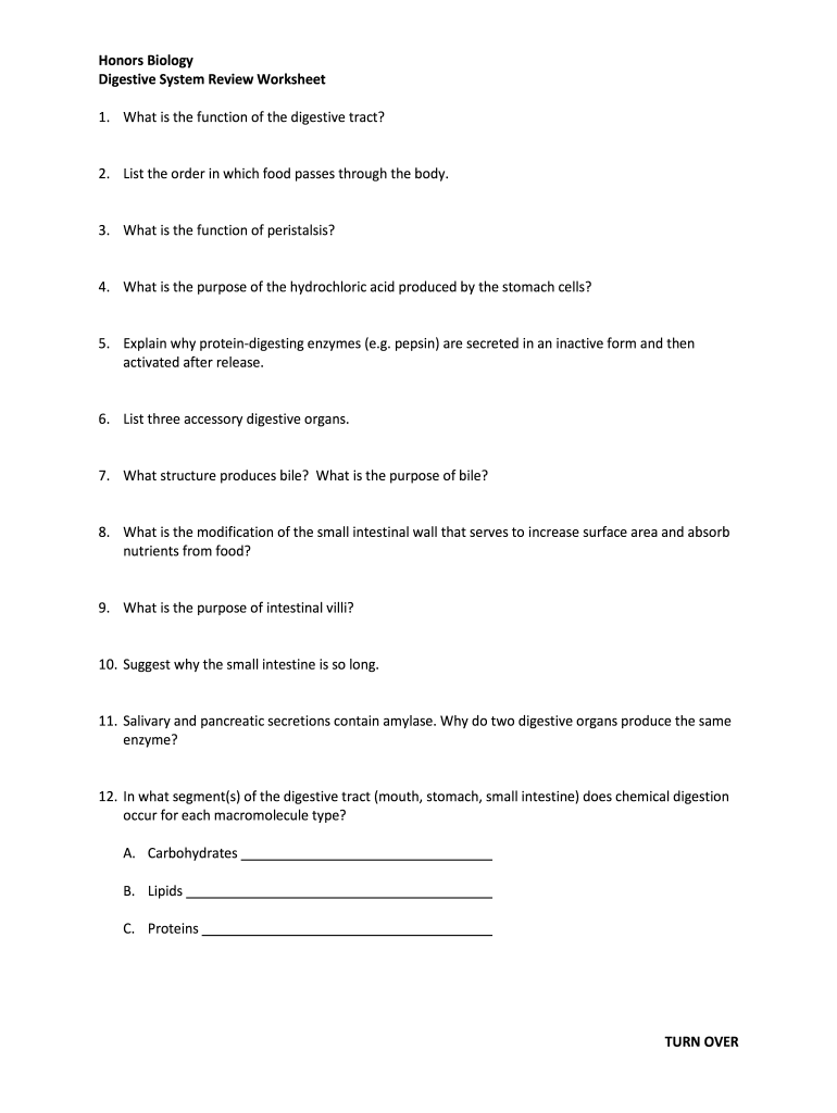 Honors Biology Digestive System Review Worksheet Form Fill Out And Honors Biology Digestive System Review Worksheet Form Fill Out And