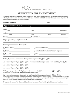 Restaurant Job Application Template