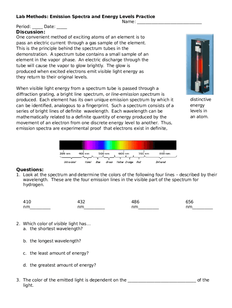 Emission Spectra And Energy Levels Worksheet Answers Form Fill Out Emission Spectra And Energy Levels Worksheet Answers Form Fill Out