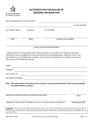 Personal Information Release Form Free Credit Report Authorization