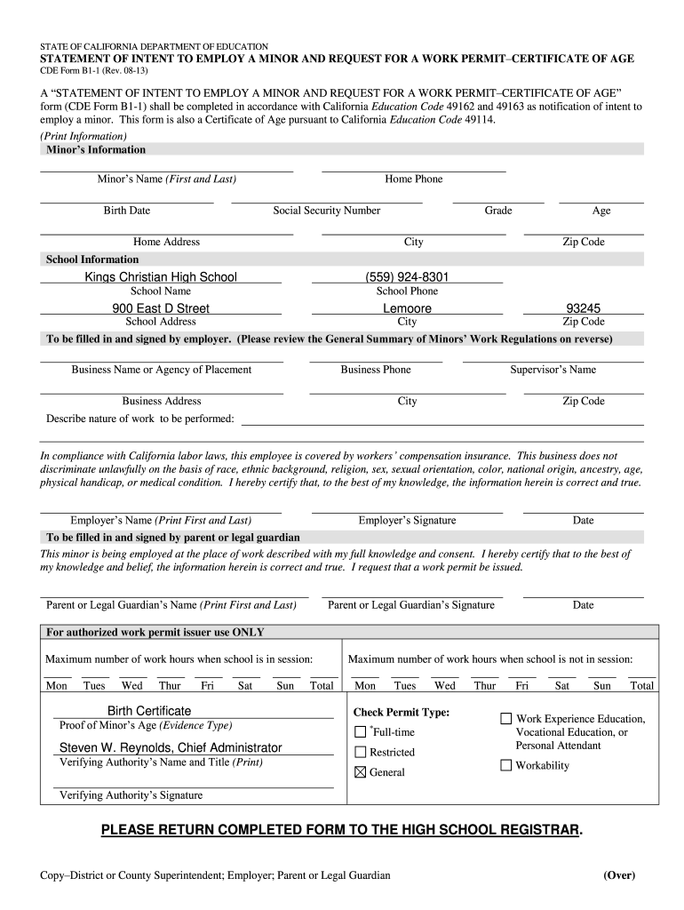 Printable Work Permit For Minors Prntbl concejomunicipaldechinu gov co