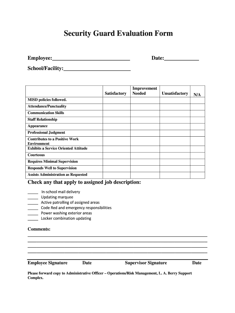 Security Guard Evaluation Form PDF Fill Out And Sign Printable PDF