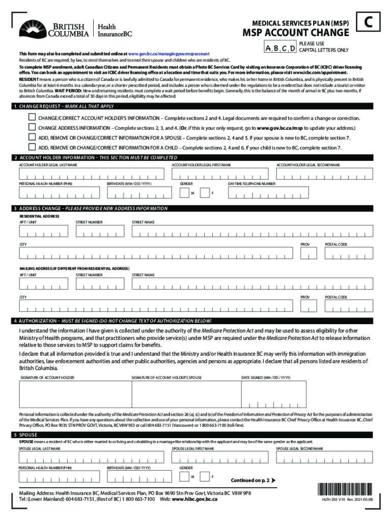 Msp Account Change Request Form Fill Out And Sign Printable PDF