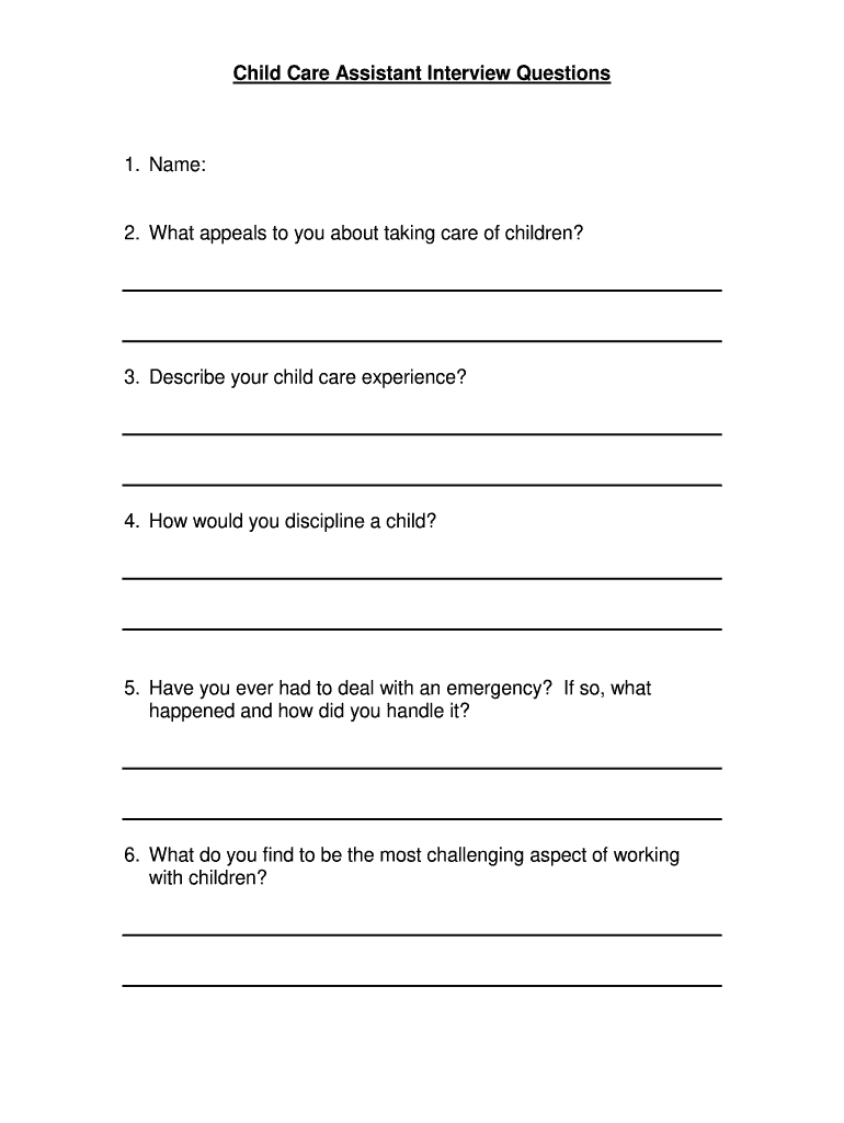Child Care Assistant Interview Questions Form Fill Out And Sign Child Care Assistant Interview Questions Form Fill Out And Sign