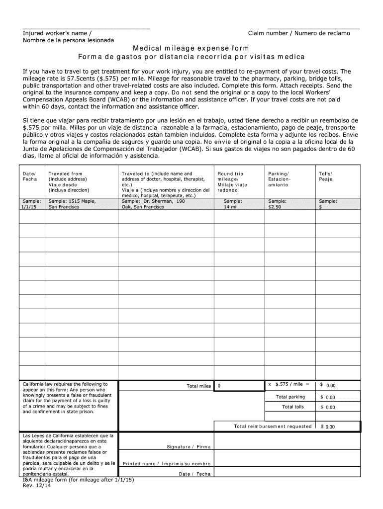Mileage S For Reimbursement 2014 2024 Form Fill Out And Sign