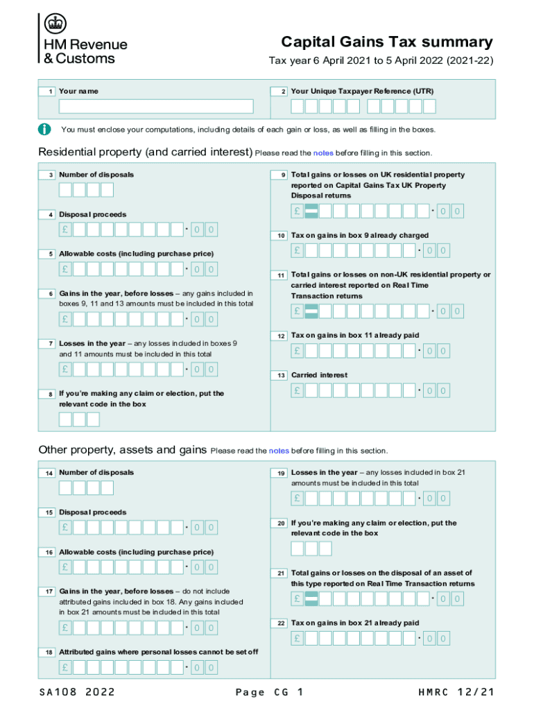 Hmrc Capital Gains Summary Fill Out And Sign Printable PDF Template