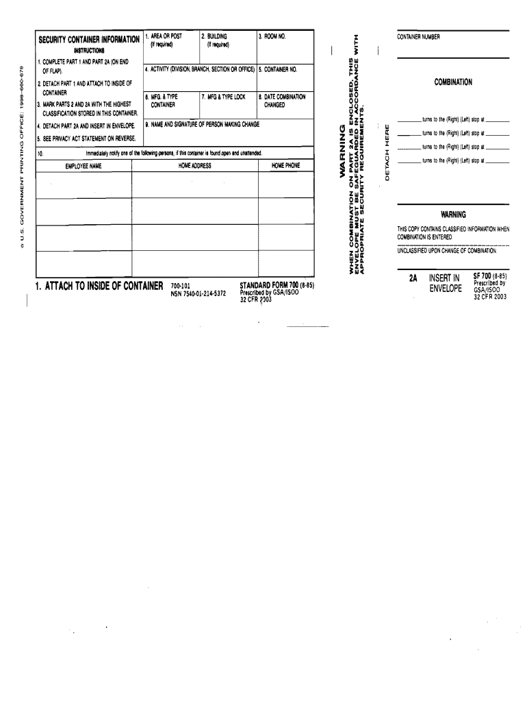 Sf 700 1985 2024 Form Fill Out And Sign Printable PDF Template Sf 700 1985 2024 Form Fill Out And Sign Printable PDF Template
