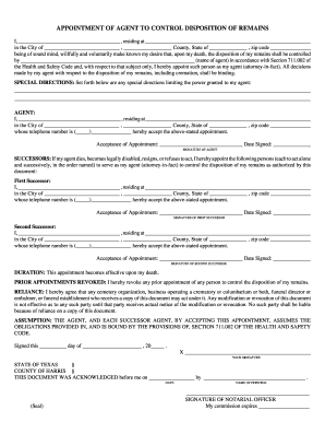 Appointment of Agent to Control Disposition Form - Aldine Funeral ...