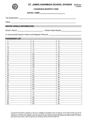 Travel Manifest Template