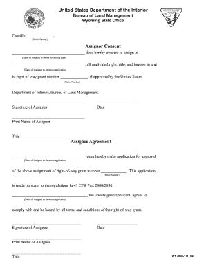 Assignor consent/assignee agreement form - blm - Fill Out and Sign ...