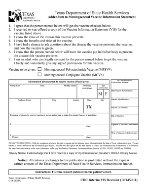 Meningococcal addendum - Texas Department of State Health ... form ...