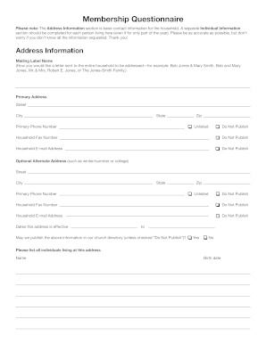Church Member Information Template