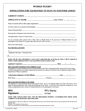 World Rugby International Clearance Form - Rugby Football Union - Fill ...